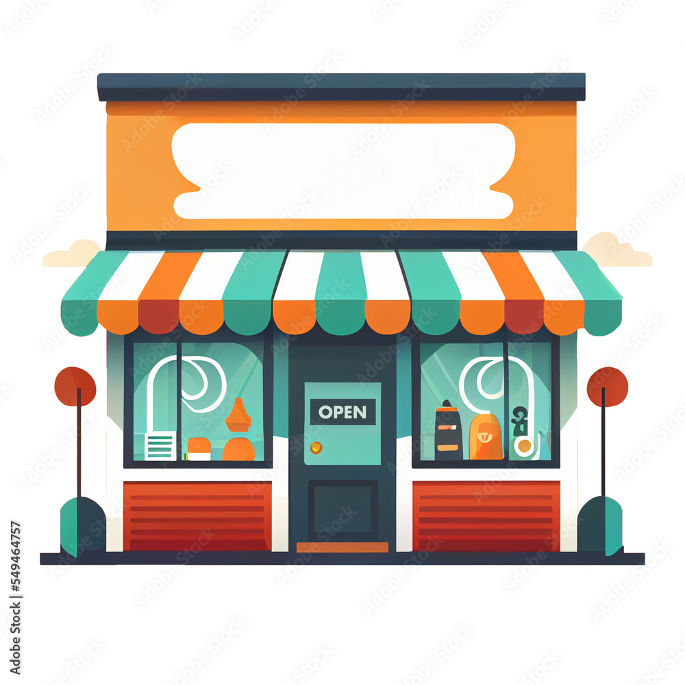 Flat cartoon style shop facade front view. Modern flat storefront or ...