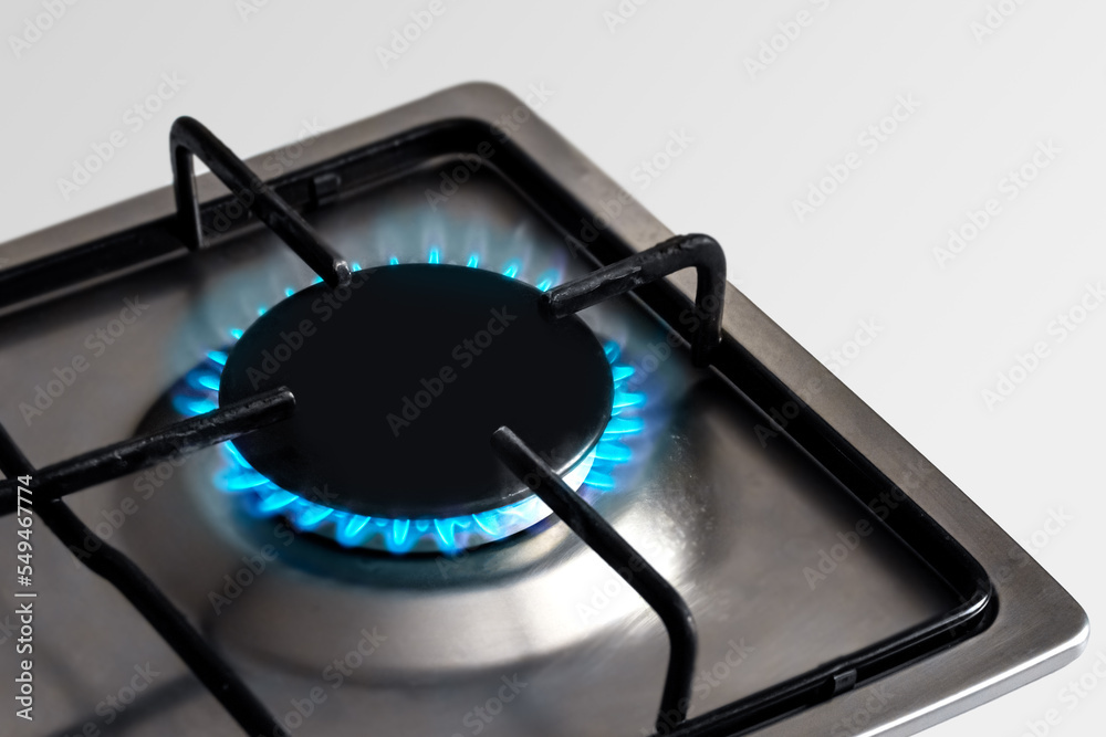 burning blue fire in a burner on a gas stove Stock Photo | Adobe Stock