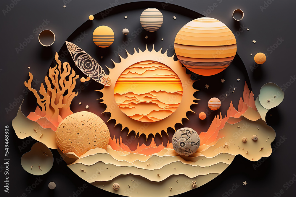 AI generated image of a model or diorama of the Solar System made from ...