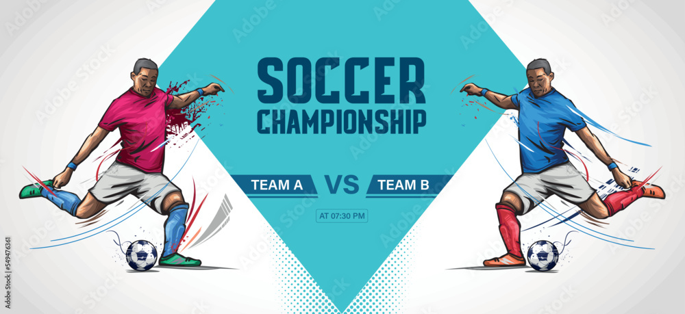 Soccer player banner design. Team A VS Team B football player in action ...
