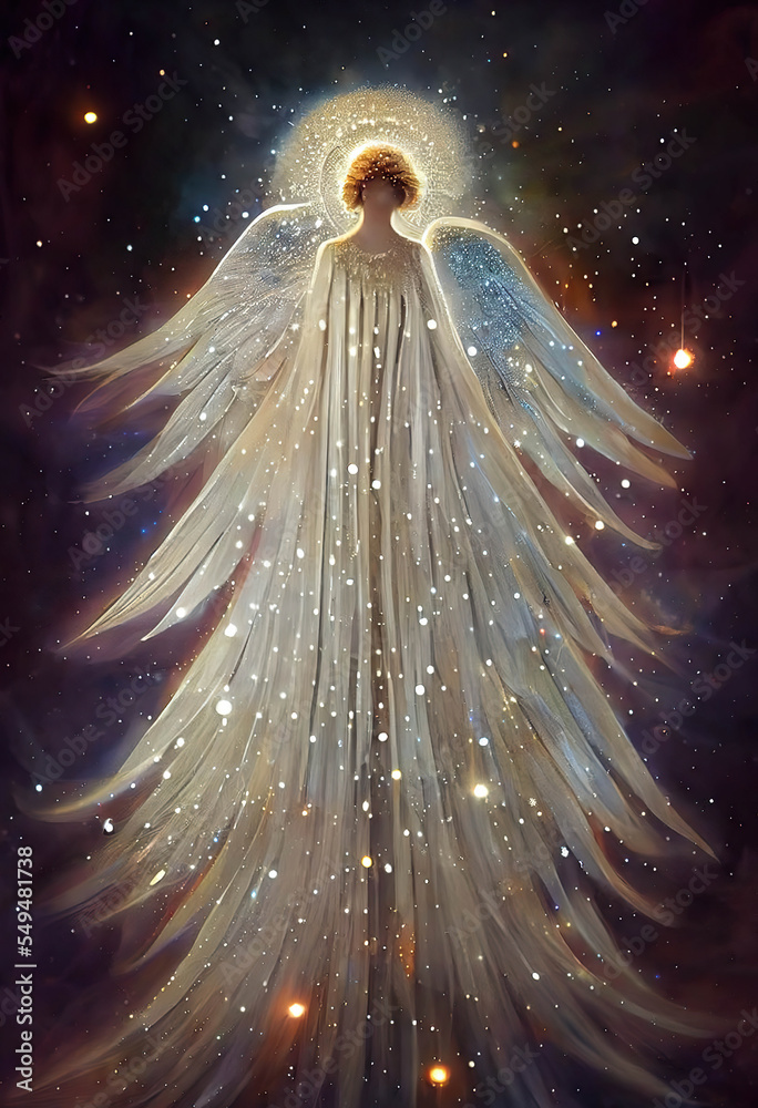 White shining angel in the starry night sky, painting style, AI ...