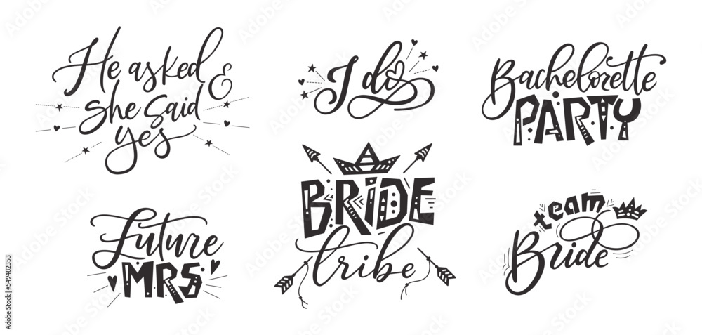 Bride tribe hand drawn lettering quote. Wedding inspiration calligraphy ...