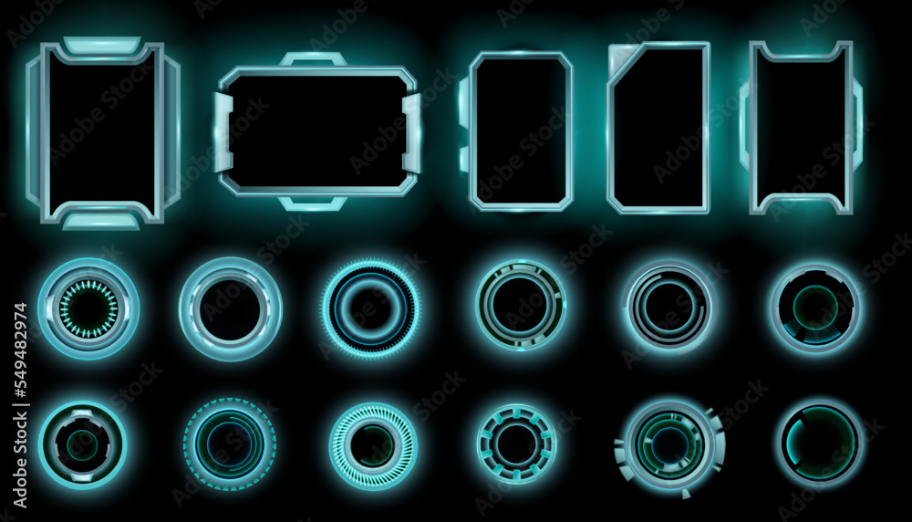 Vetor de Sfi-fi game frame vector space HUD set, digital cyber overlay ...