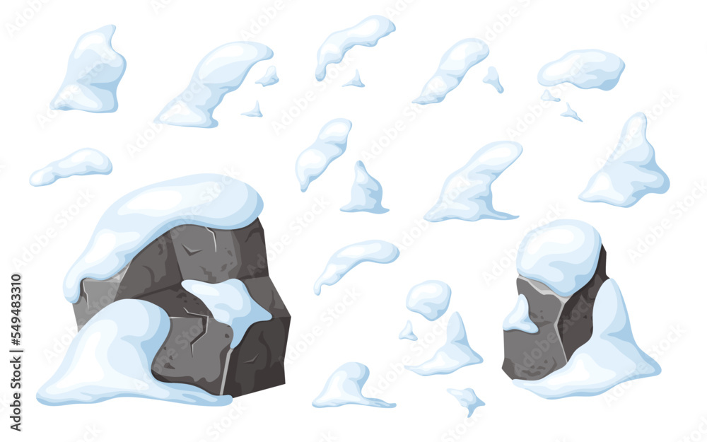 Set of stone and rock in snow. Elements for ui design game. Snowy ...