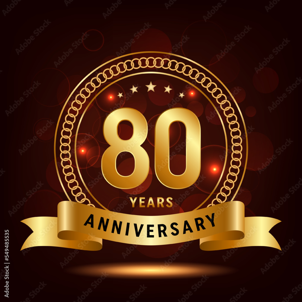80th Anniversary Logo Design. Golden number 80 with sparkling confetti ...