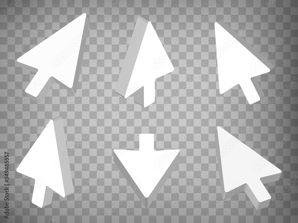 Set of perspective projections 3d Mouse cursor model icons on ...