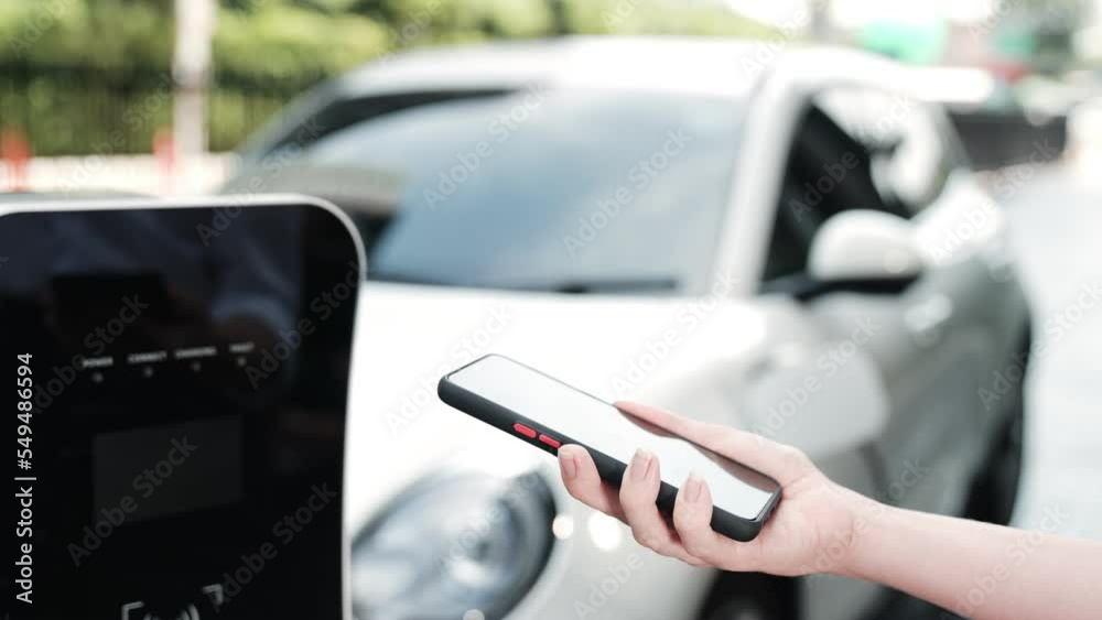 Progressive transportation concept of EV car connected to charging ...