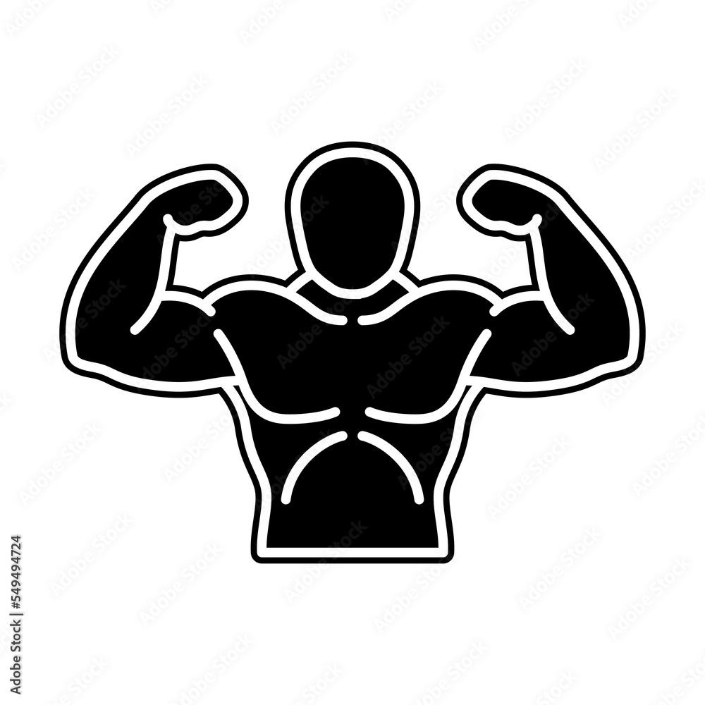Icon, bodybuilder silhouette logo. Black line art symbols isolated on ...