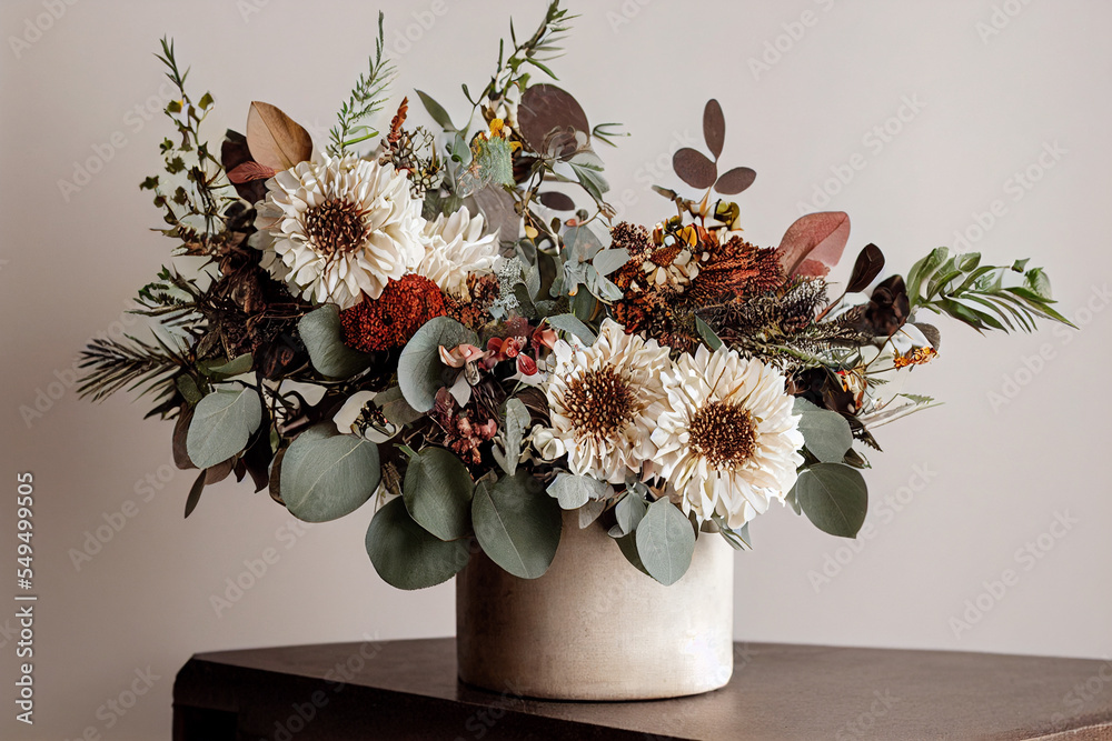 Winter floral bouquet using a unique arrangement of flowers and foliage ...