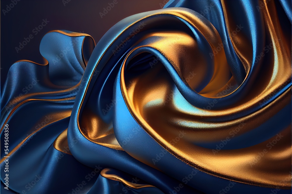 a blue and gold fabric with a black background and a gold stripe on the ...