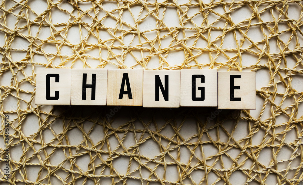 CHANGE word made from building blocks on vintage beige background Stock ...