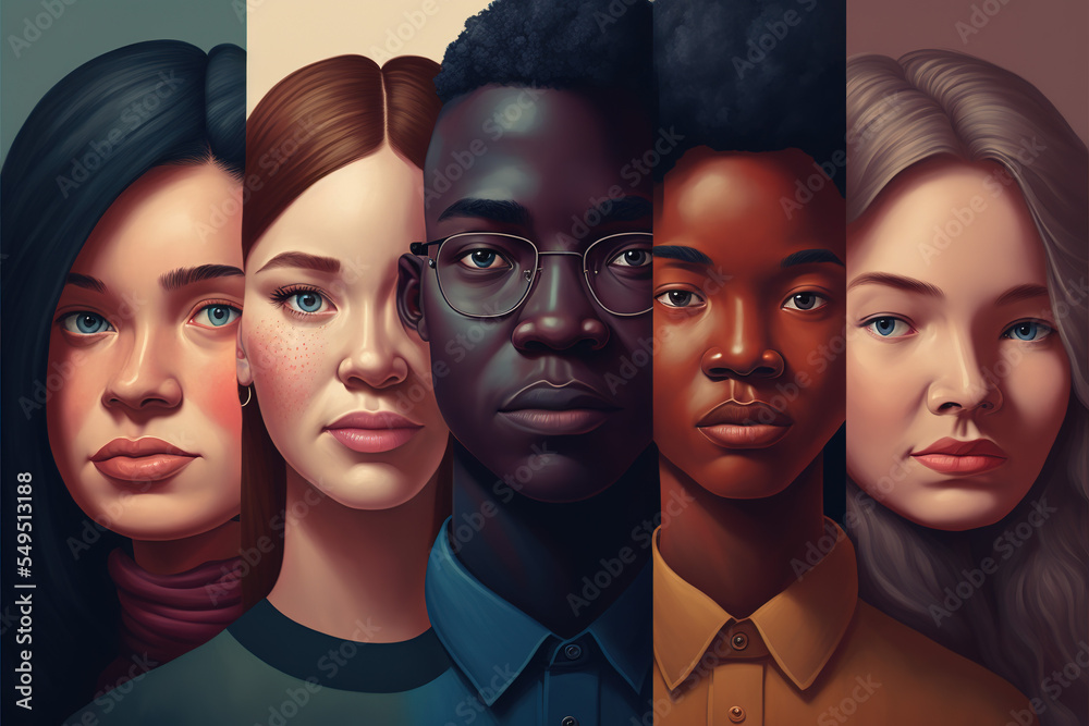 People of different gender, race and age. AI-generated illustration ...