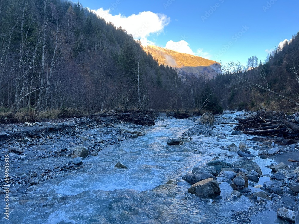 The upper part of the course of the alpine river Tamina in the ...