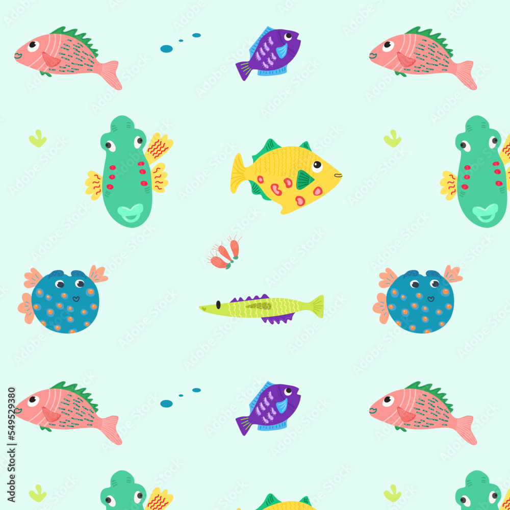 Cartoon funny fish pattern. Pattern with sea fish for fabrics, textiles ...