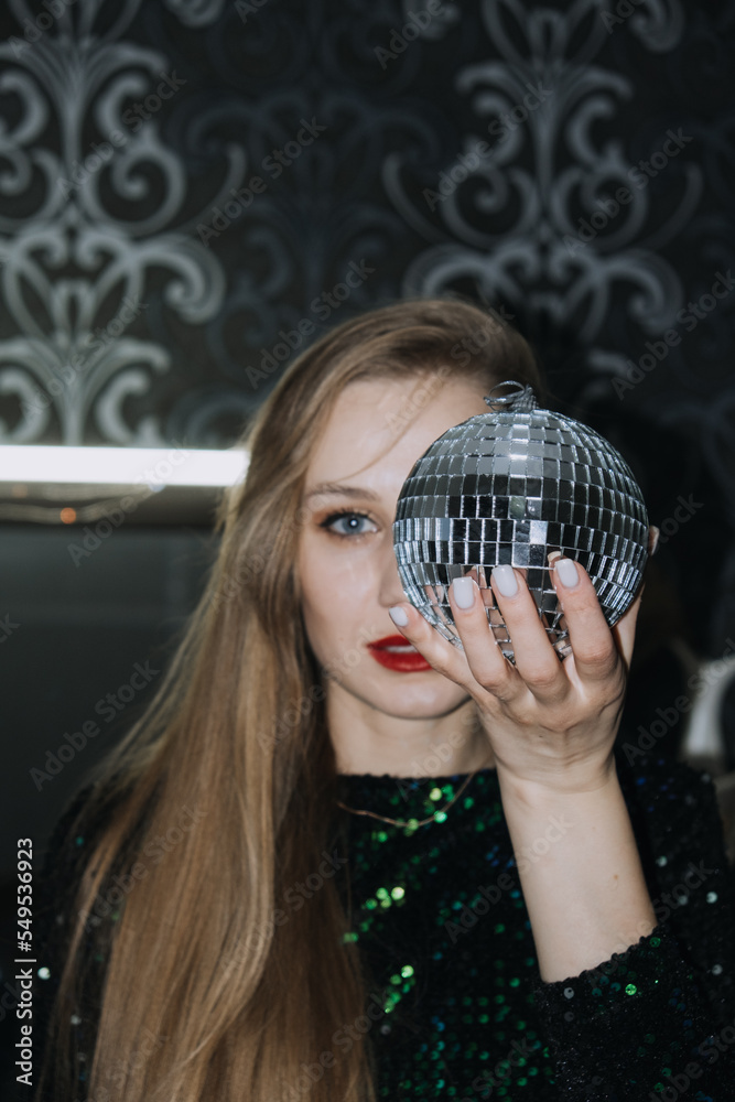 New year eve night club party. Chic image of Beautiful girl in sparkles ...