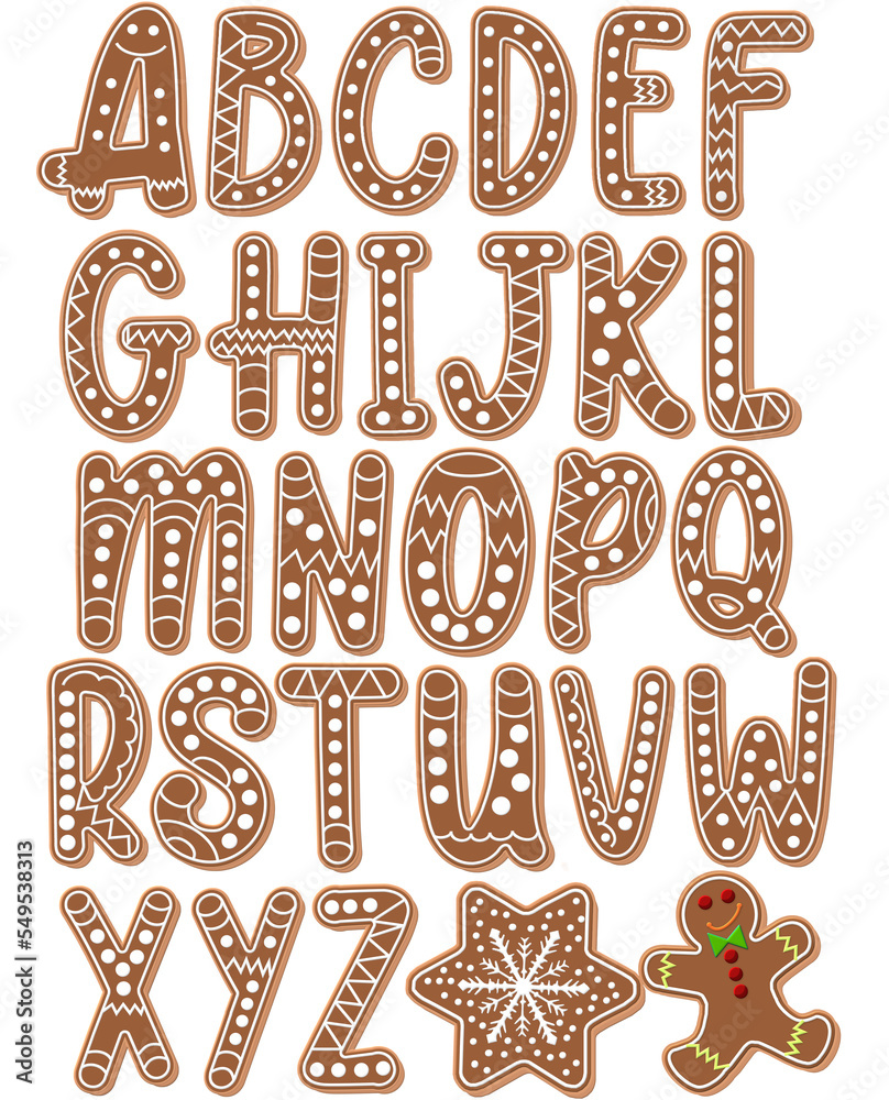 Vector cartoon illustrated gingerbread cookie Alphabet Set of Letters ...