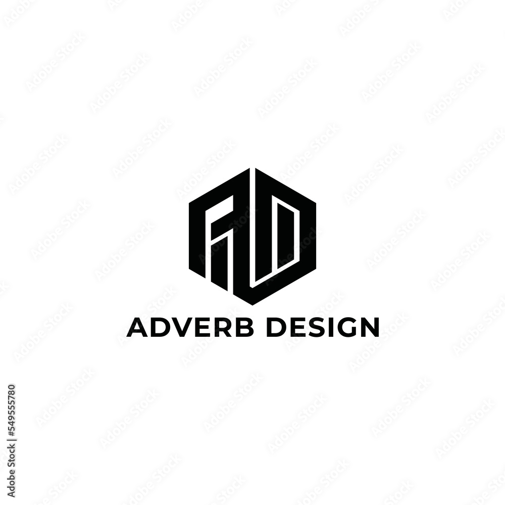 Abstract initial letter AD or DA logo in black color isolated in white ...