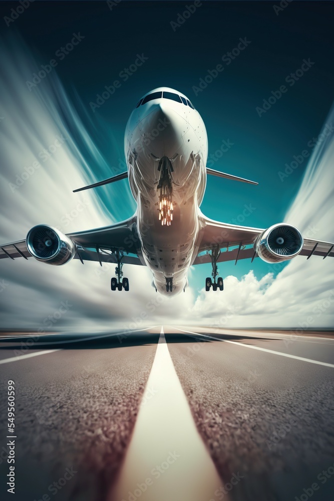 Airplane takeoff landing runway long exposure motion blur. Stock ...