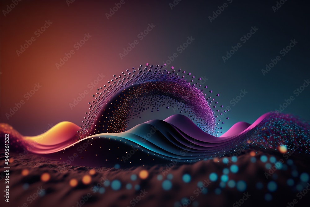 Dots on 3D wave landscape. Connection through technology background ...