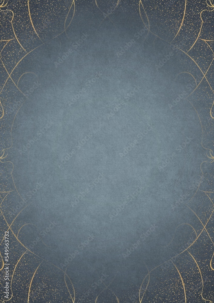 Light blue textured paper with vignette of golden hand-drawn pattern ...