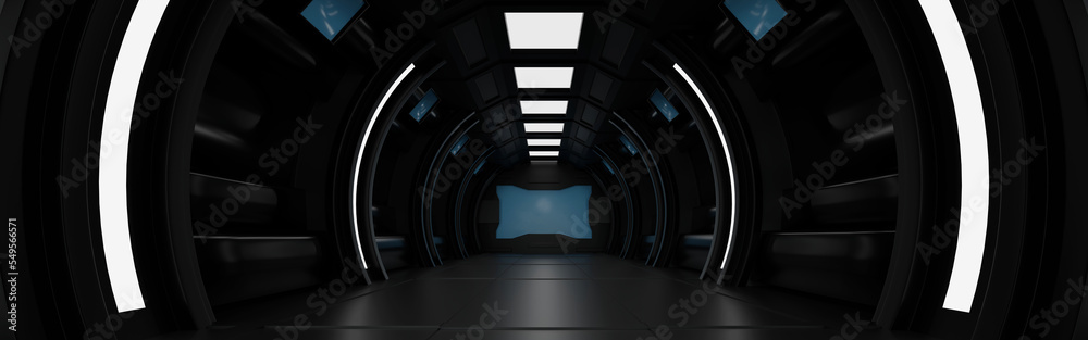 Inside spaceship or space station interior, Sci-Fi tunnel, Template ...