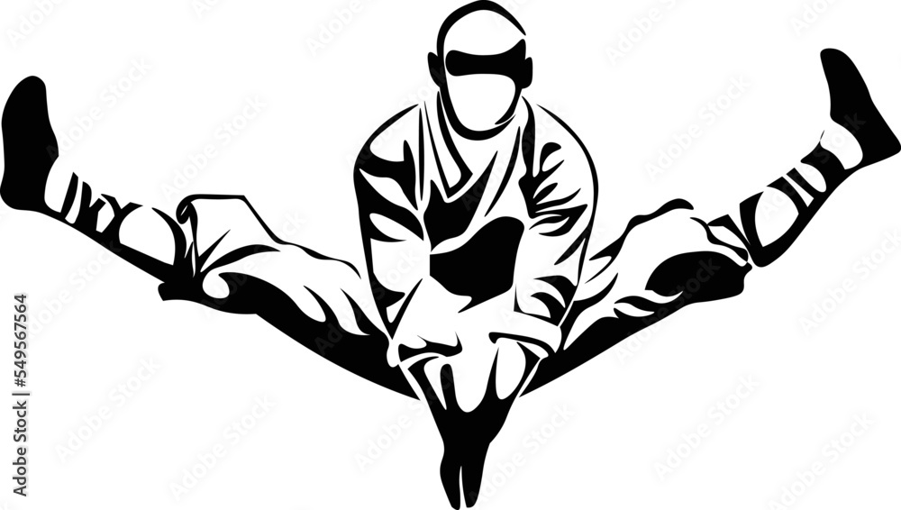 Black and White Cartoon Illustration Vector of a Martial Arts Fighter ...