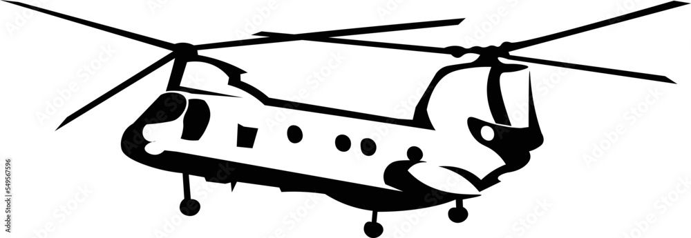 Black and White Cartoon Illustration Vector of a Chinook Military ...