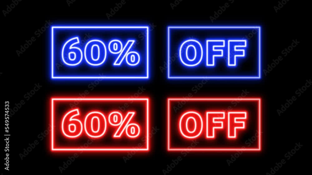 60% Neon sign On and Off animations with 4 different colors. Glowing ...