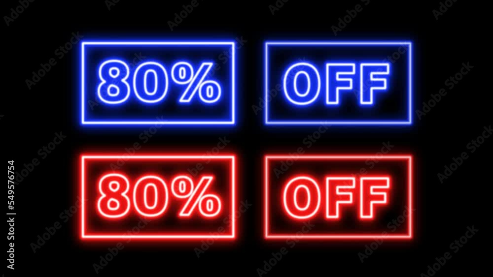 80% Neon sign On and Off animations with 4 different colors. Glowing ...