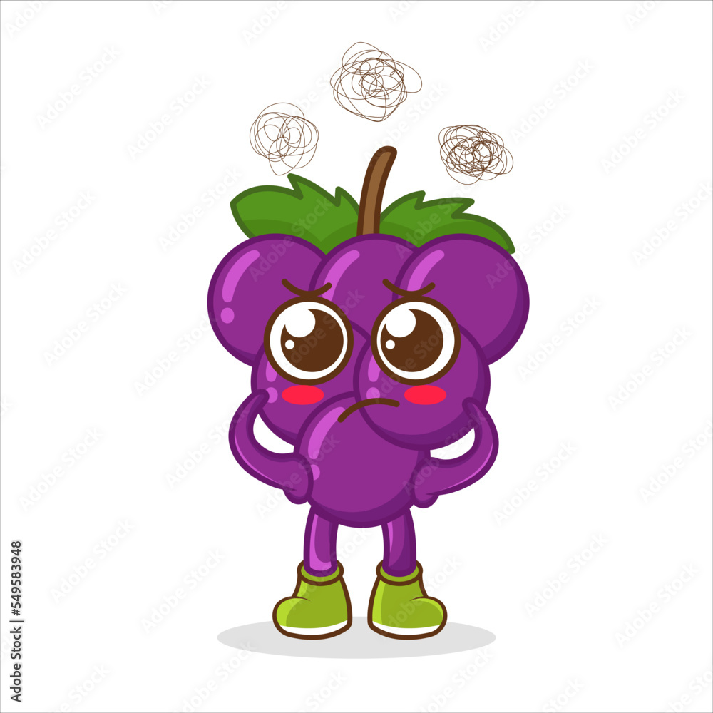 angry grape cartoon illustration, Grape character with angry emotions ...