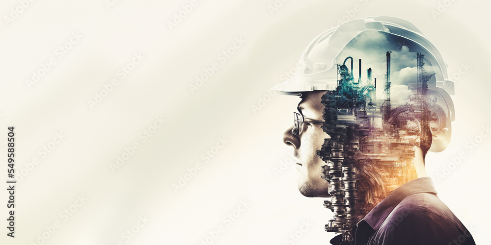 Future factory plant and energy industry devotion concept in creative ...