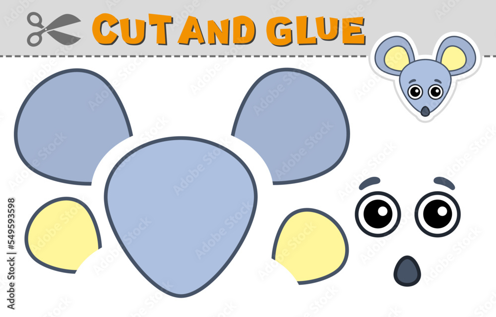Cut out applique and glue a mouse head. Vector illustration. Paper game ...
