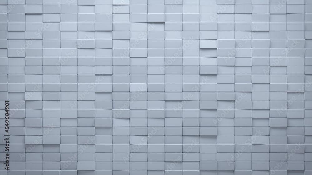 Futuristic, 3D Mosaic Tiles arranged in the shape of a wall. White ...