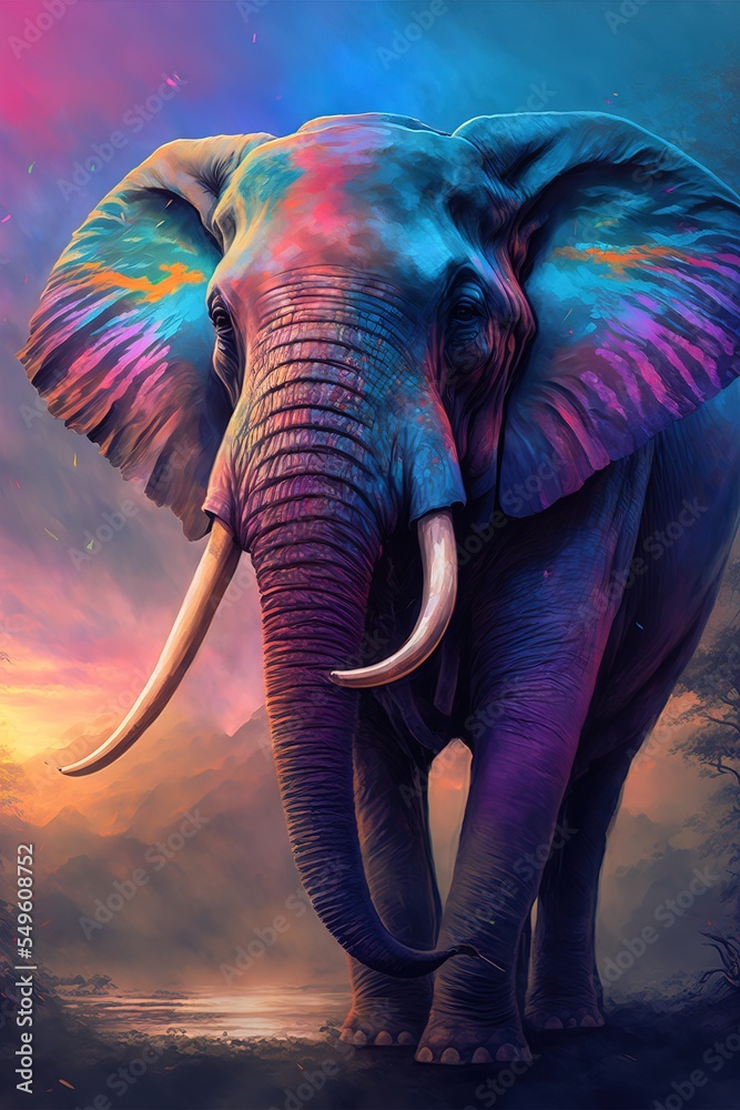 Colorful painting of a elephant with creative abstract elements as ...