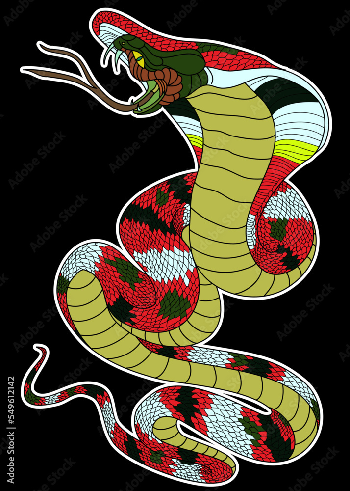 sticker snake tattoo style Cobra vector. snake cobra tattoo.Hand drawn ...