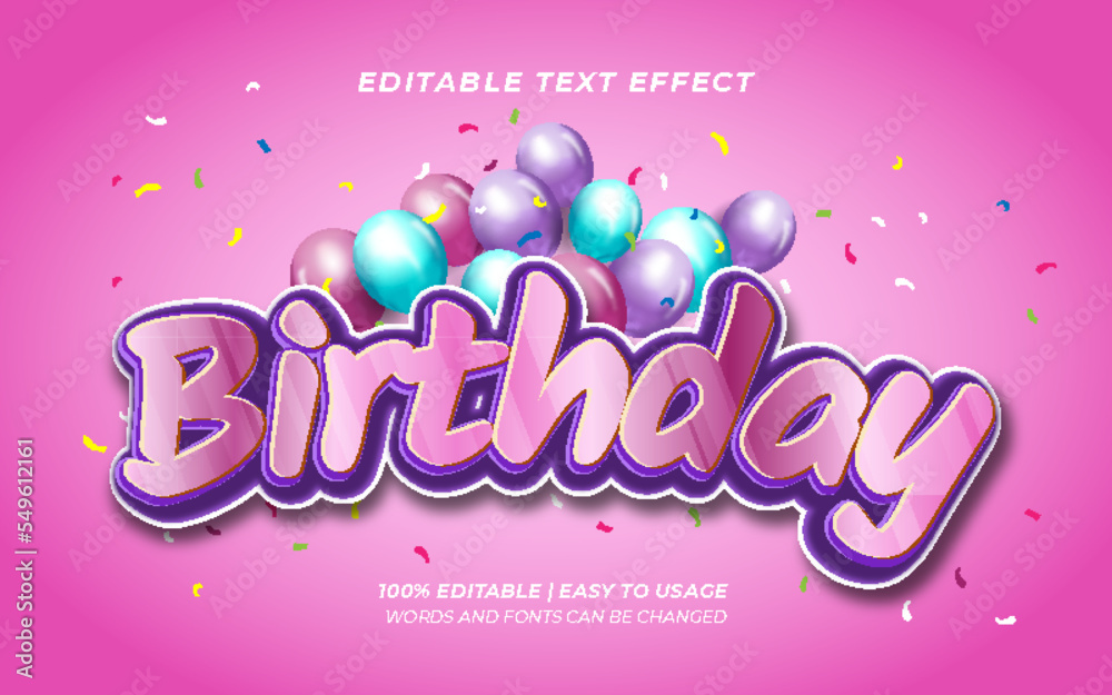 Birthday text effect in editable cartoon style Stock Vector | Adobe Stock