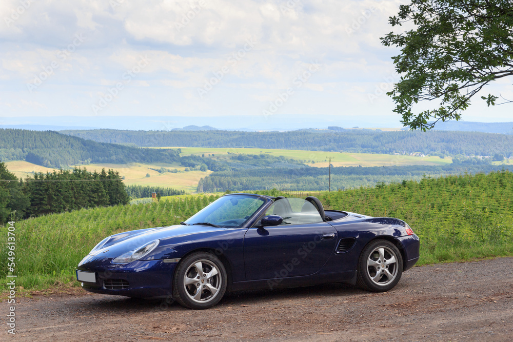 Gerolstein, Germany - June 28, 2021: Blue roadster Porsche Boxster 986 ...
