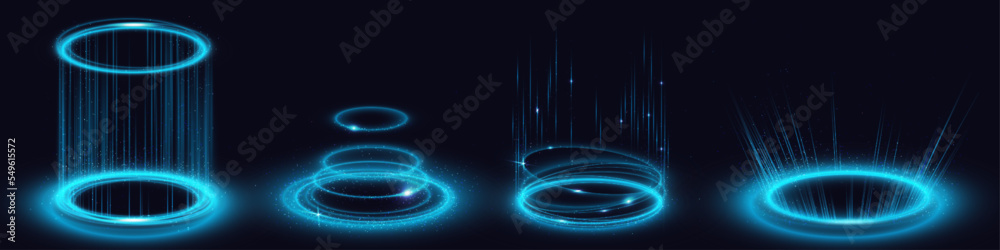 Magic portals, blue light hologram effect, futuristic energy vortex ...