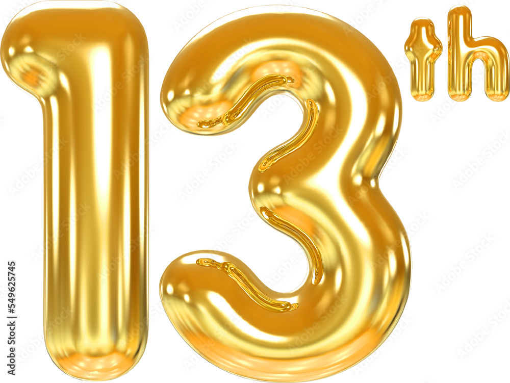 13th year anniversary gold balloon Stock Illustration | Adobe Stock