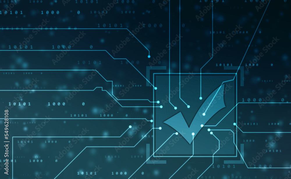 Check mark symbol in digital background, Technology abstract background ...