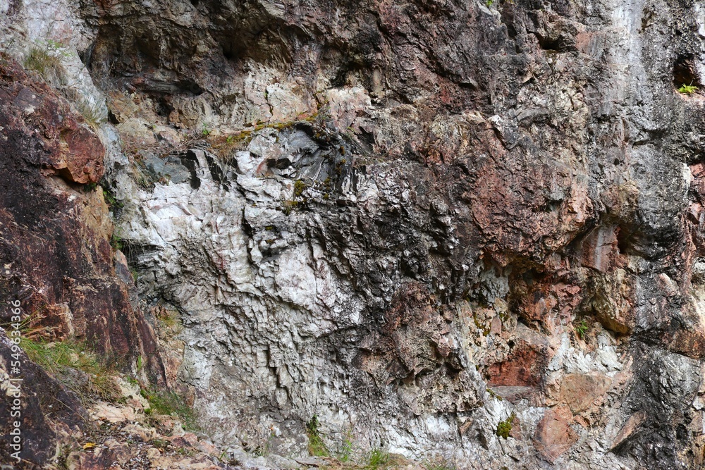 Old grungy feldspar wall texture in a forest in Sweden covered in moss ...