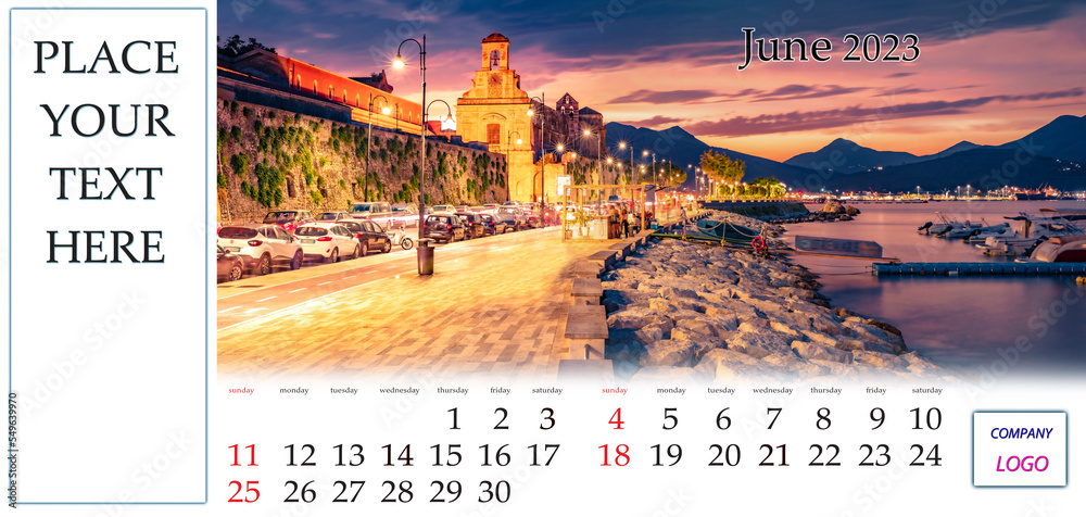 Fotografia do Stock: June 2023. Desktop monthly calendar template with ...