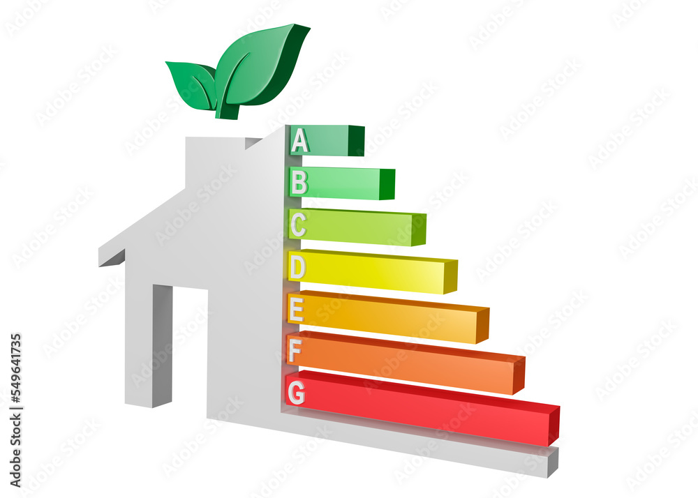 Energy efficiency chart and green energy. 3D rendering. Stock ...