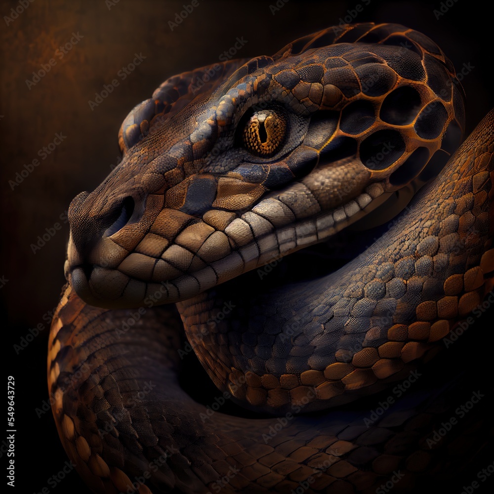 Stunning portrait of the snake. Photorealistic illustration with ...