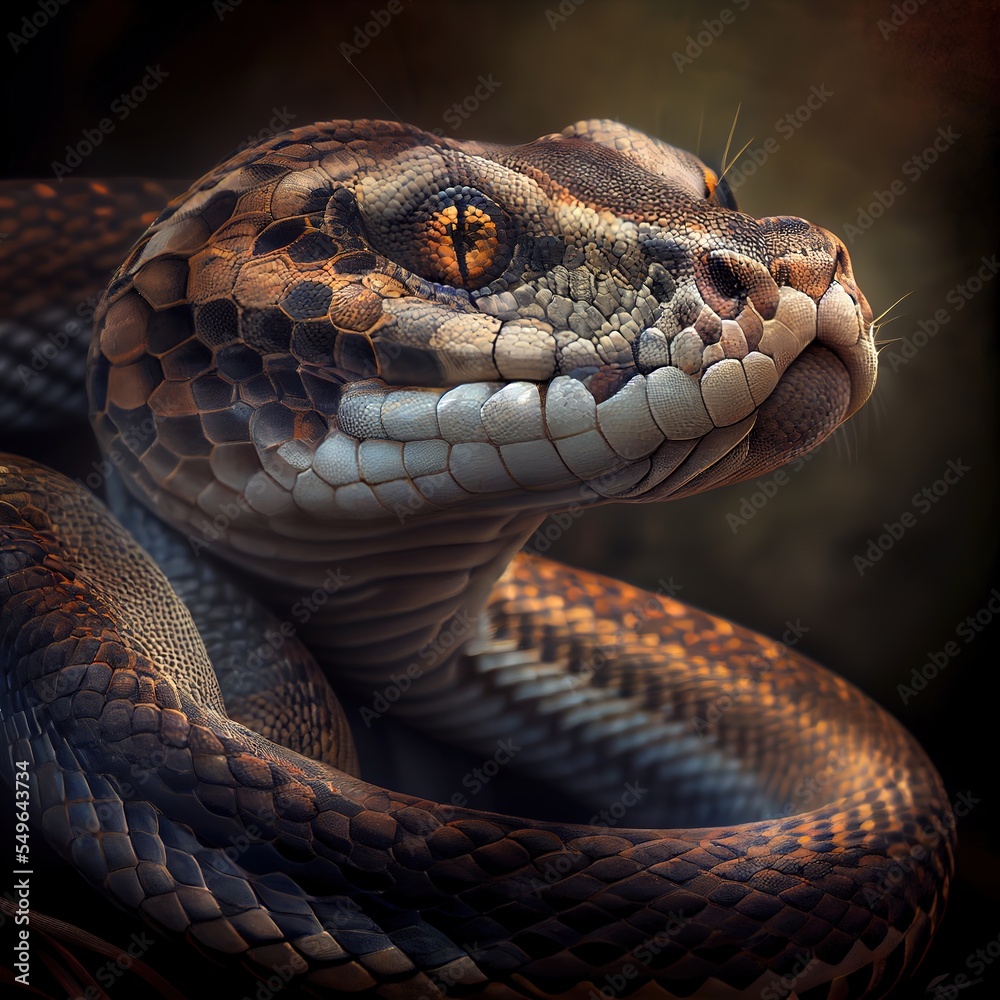 Stunning portrait of the snake. Photorealistic illustration with ...