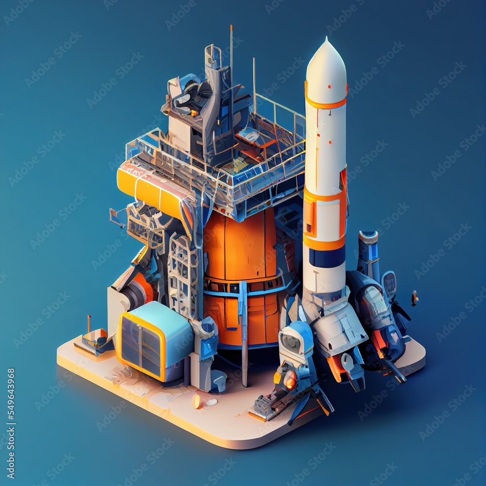 Rocket launch. Isometric diorama. Ai generated illustration in cartoon ...