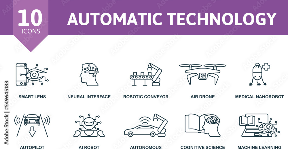 Automatic Technology icon set. Monochrome simple Automatic Technology ...