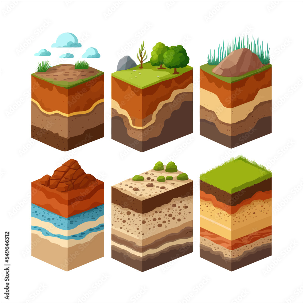 Seamless ground cross sections, underground textures set. Landscape vector Illustration set ...