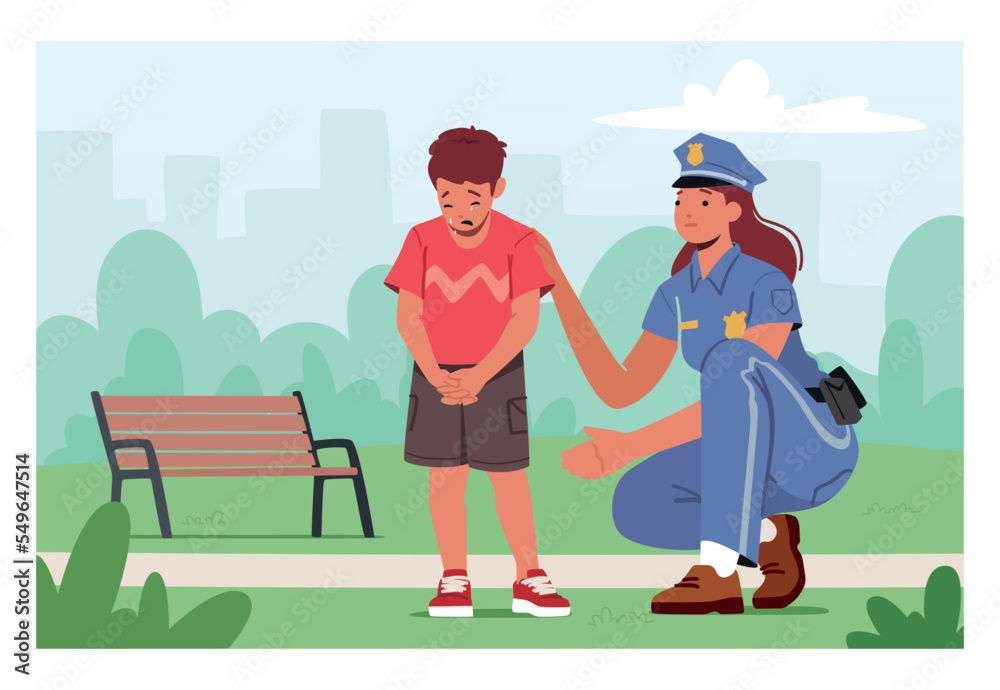 Child Get Lost In Public Place, Scared Baby Crying In City Park. Police ...