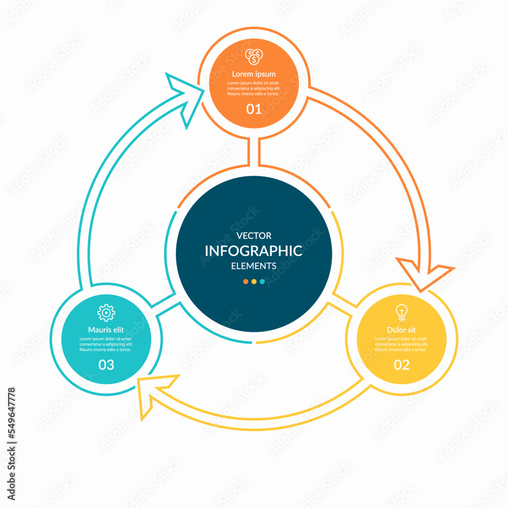 Simple infographic circle with 3 steps. Vector circular template, round ...
